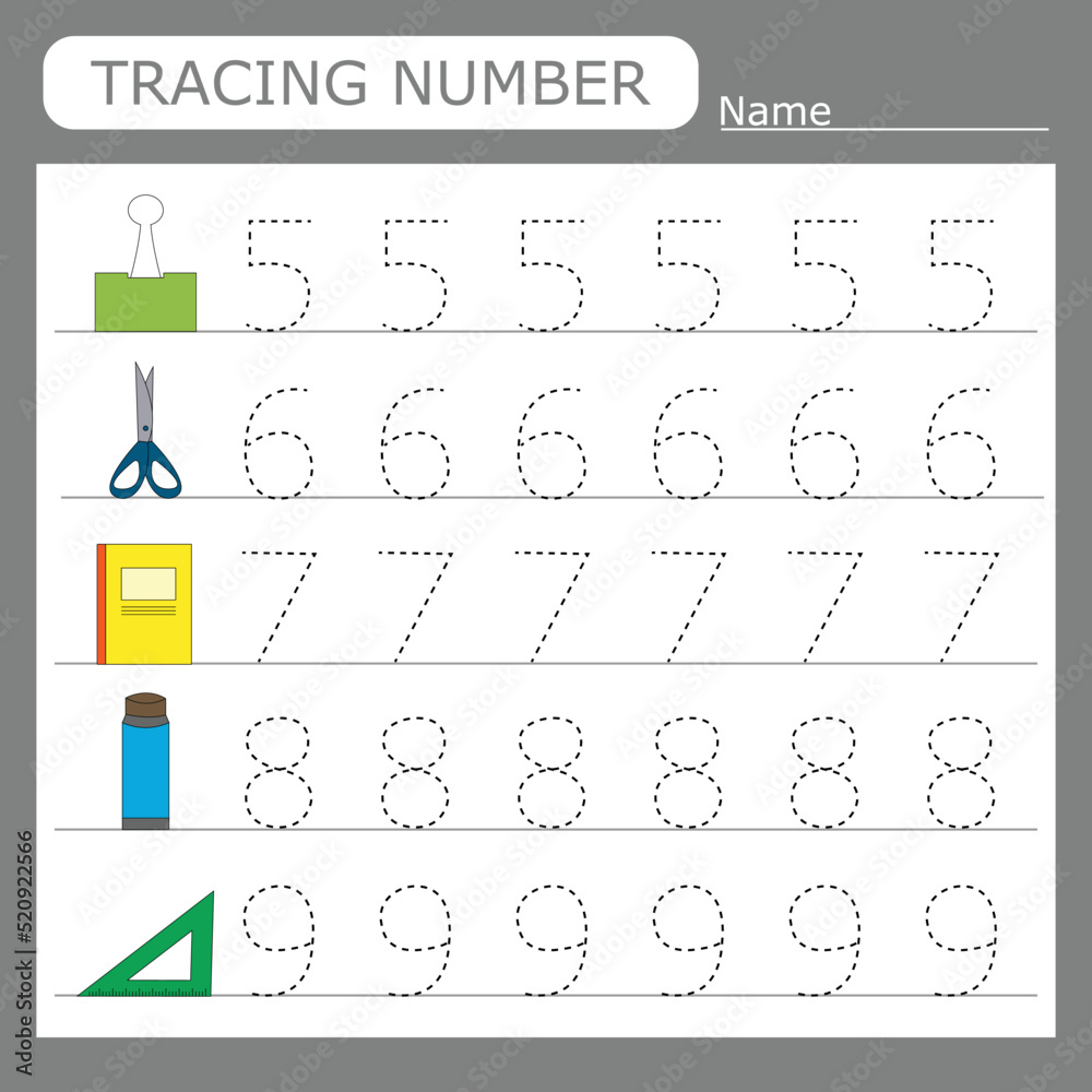Practicing motor skills - tracing dashed lines with school supplies ...