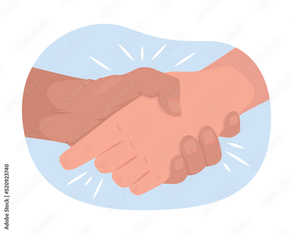 Handshake 2D vector isolated illustration. Parting tradition flat hand ...