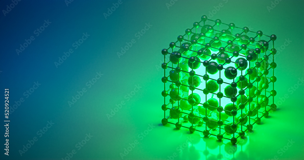 Cube.Cube atom object 3D rendering .The structure of a crystalline ...