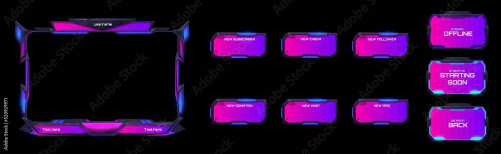 Game online stream frames and panels in futuristic style. Vector ...