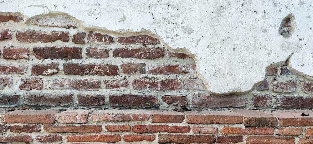 Pattern of ancient brick wall monument at historical park. Close-up of ...