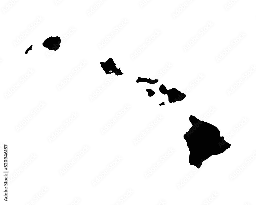 Hawaii US Map. HI USA State Map. Black and White Hawaiian State Border ...