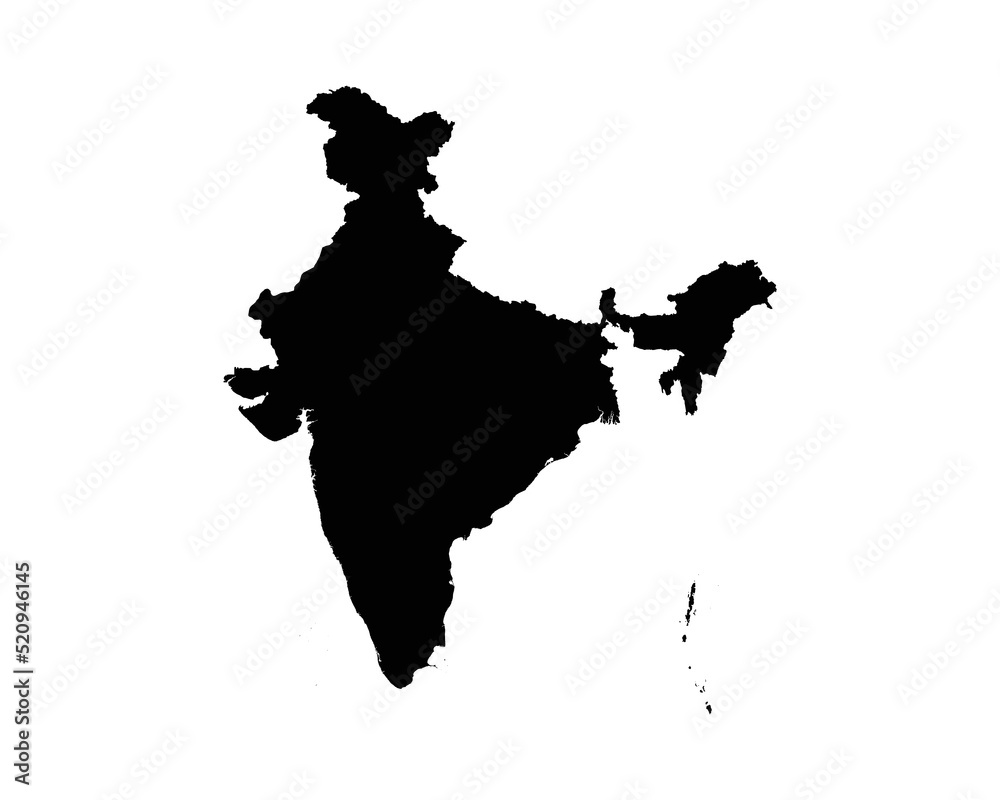 India Map. Indian Country Map. Black and White National Nation Outline ...