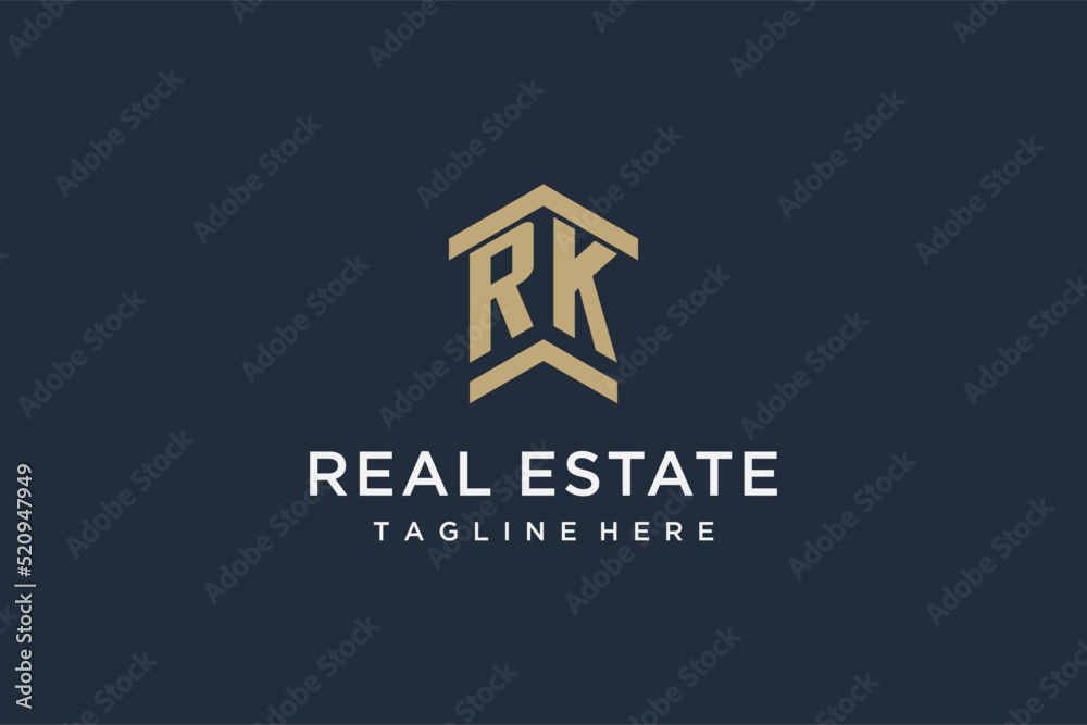 Vetor de Initial RK logo for real estate with simple and creative house ...
