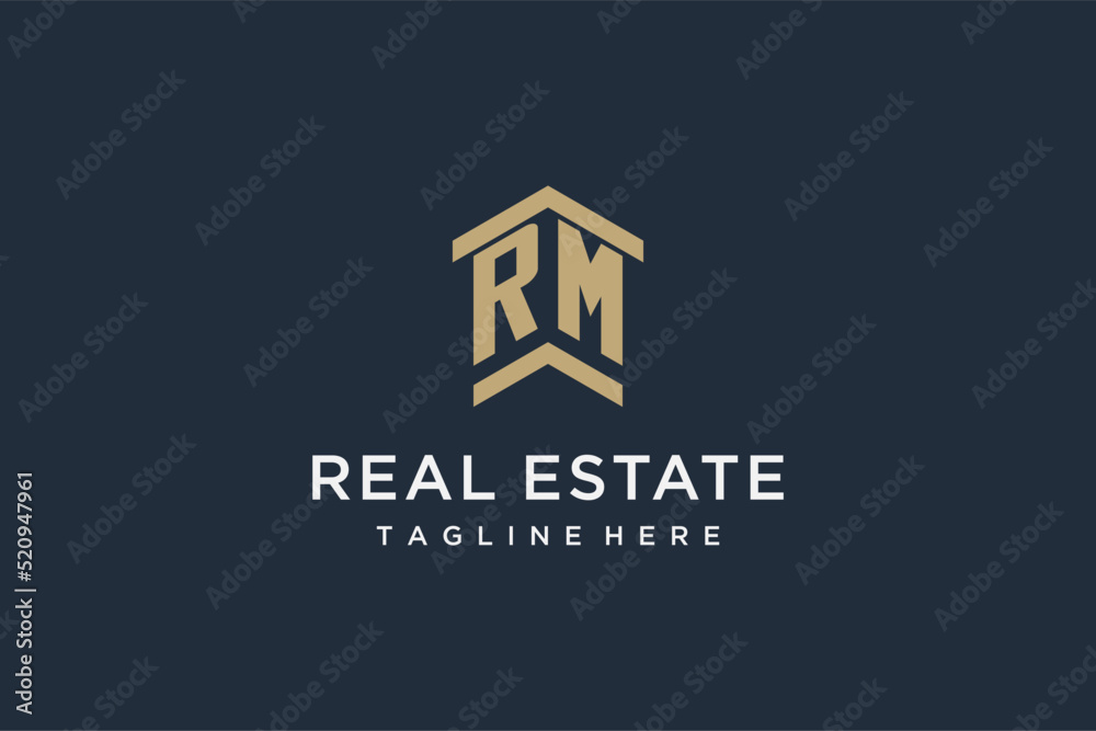 Initial RM logo for real estate with simple and creative house roof ...