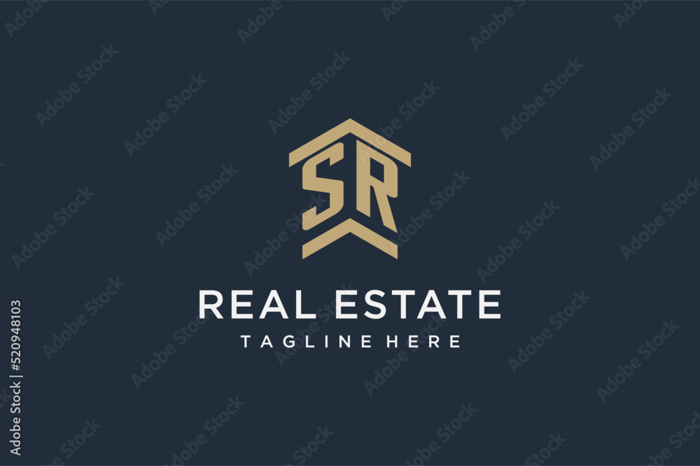 Initial SR logo for real estate with simple and creative house roof ...