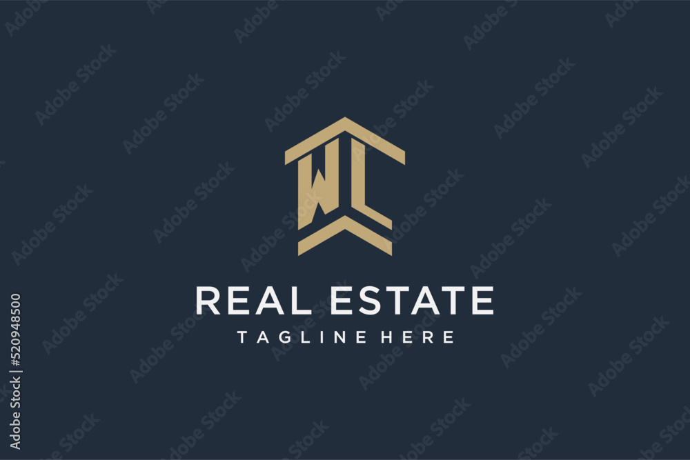 Initial WL logo for real estate with simple and creative house roof ...