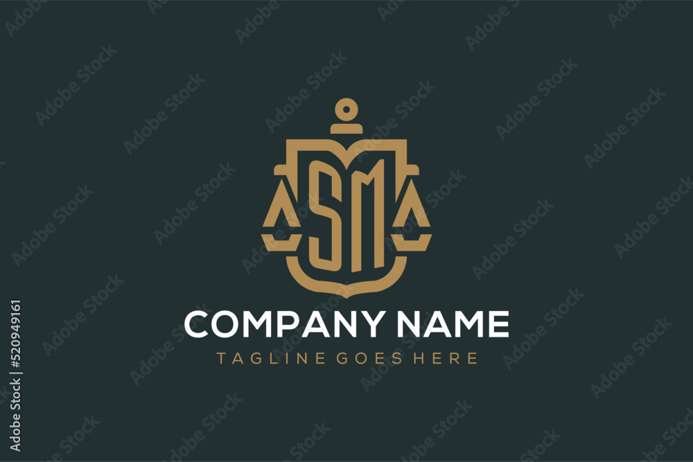 Initial SM logo for law firm with luxury modern scale and shield icon ...