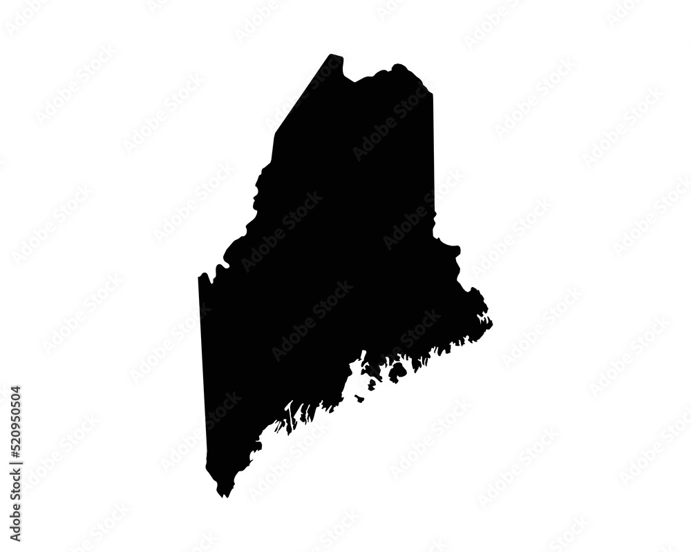 Maine US Map. ME USA State Map. Black and White Mainer State Border ...