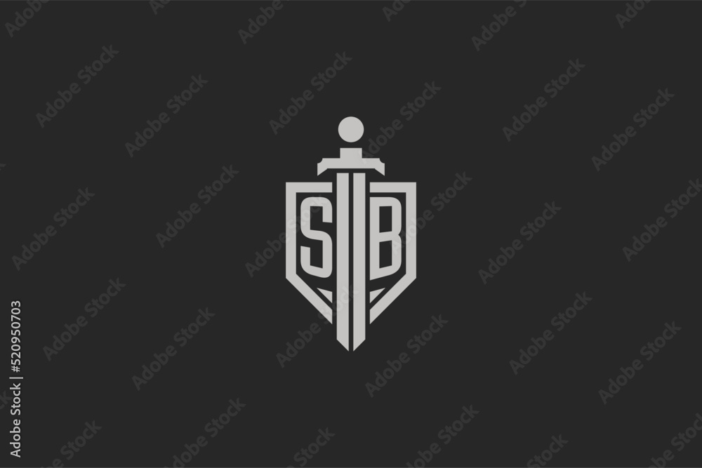 Letter SB logo with shield and sword icon design in geometric style ...