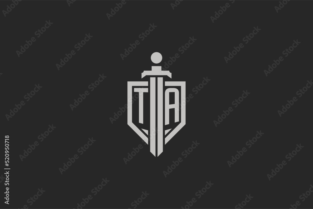 Letter TA logo with shield and sword icon design in geometric style ...