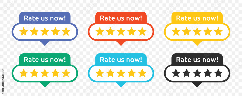 Rate us now sign vector set illustration. Customer satisfaction review ...