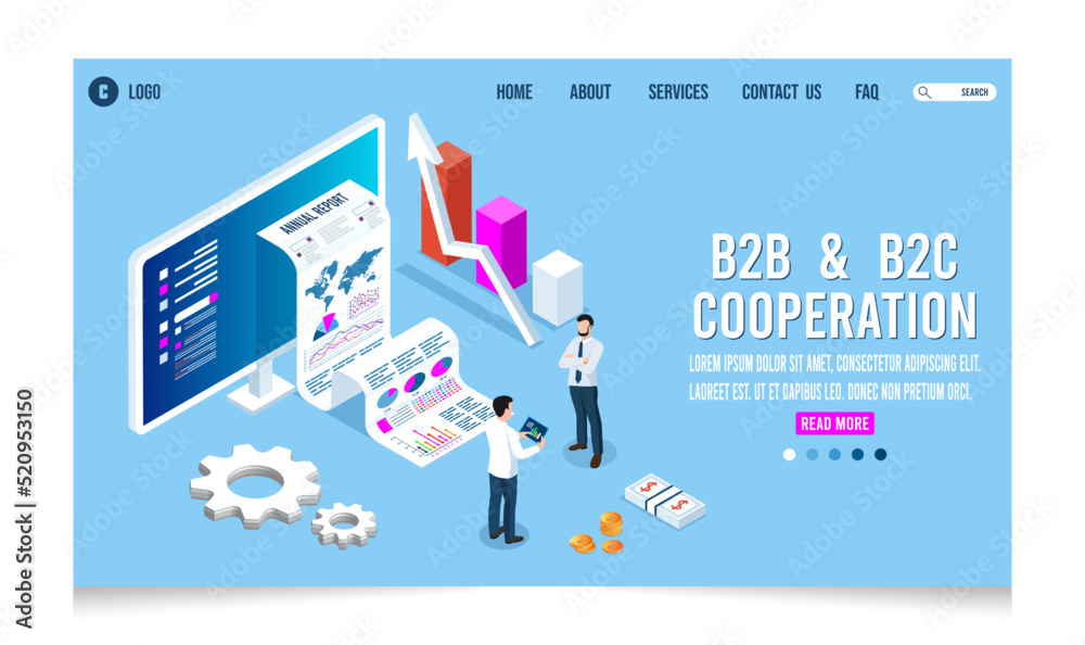 Modern 3D isometric concept of Business to Business and Business to ...