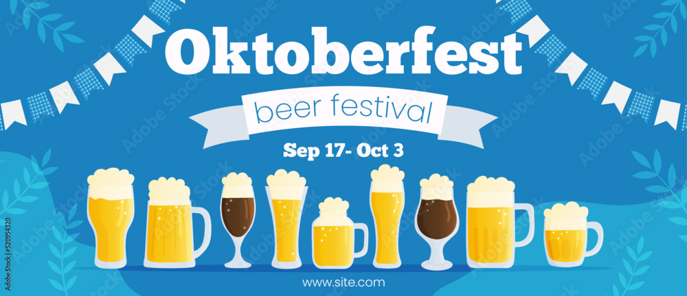 Vector horizontal template banner invitation for Oktoberfest. Autumn ...