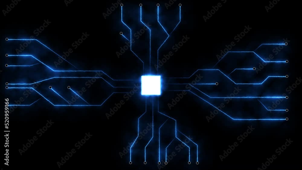 Concept animation of turning on of CPU microprocessor in motherboard ...
