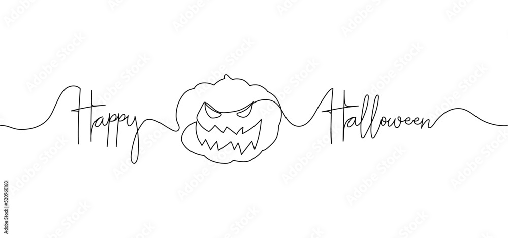 Happy Halloween continuous one line drawing background. Pumpkins with ...