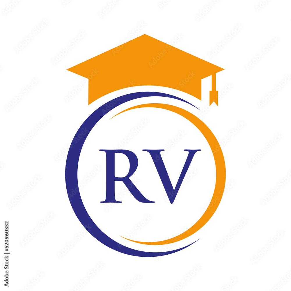 Letter RV Education Logo Concept With Educational Graduation Hat Vector ...
