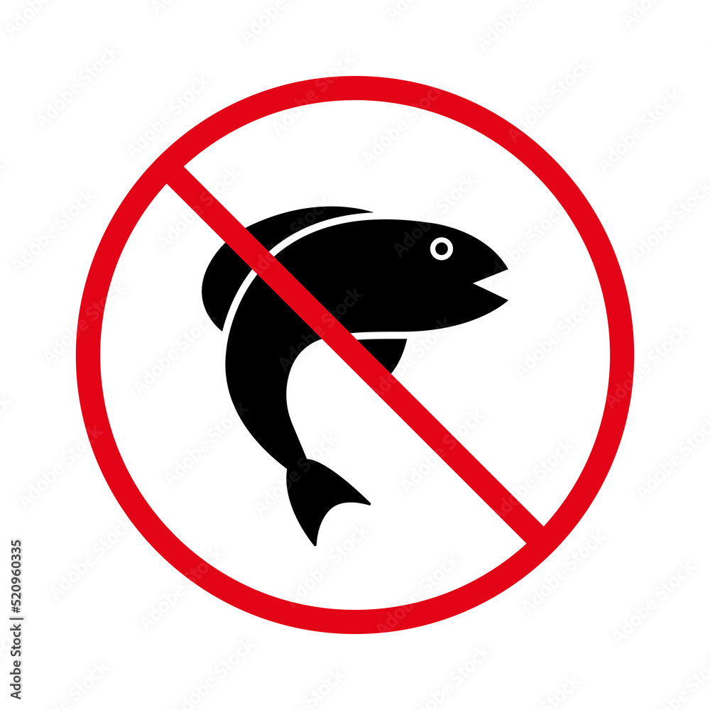 Prohibited Fishing Seafood Red Stop Circle Symbol. No Allowed Fishing ...