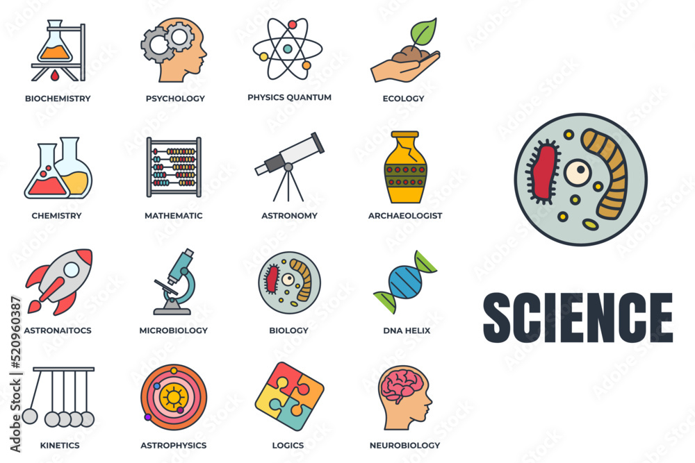 Set of Science icon logo vector illustration. biology, chemistry ...