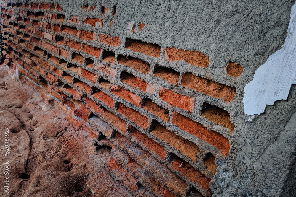 bricks that are decades old with crushed and melted conditions Stock ...