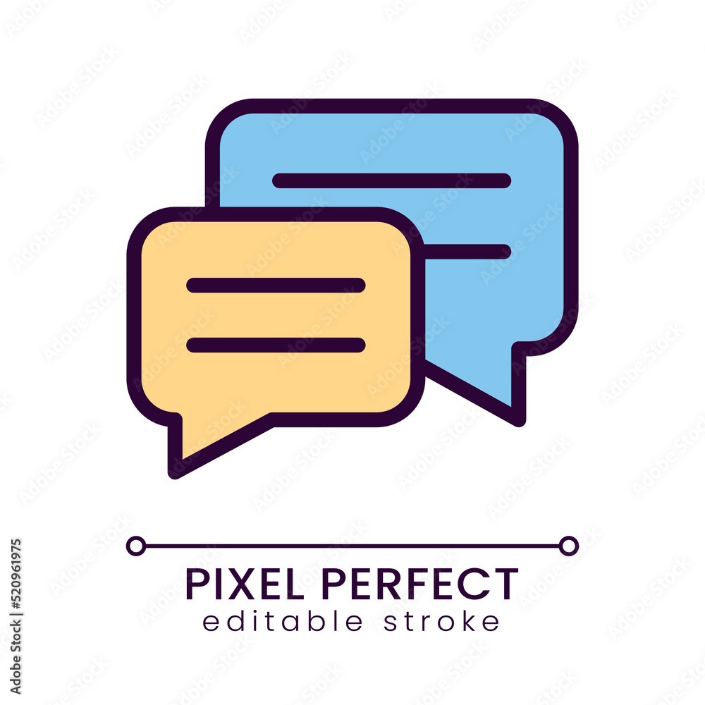 Dialogue pixel perfect RGB color icon. Online conversation. Information ...