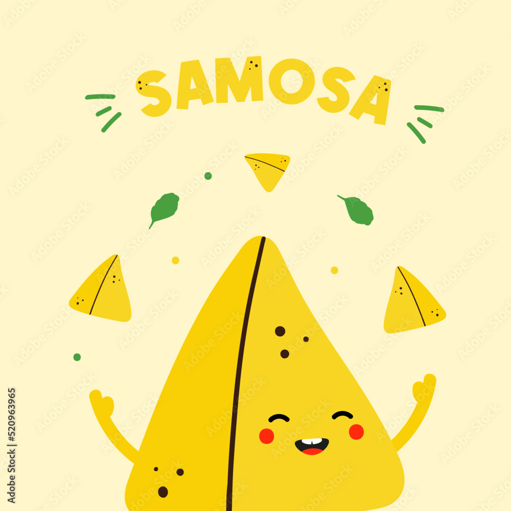 Cute smiling samosa, indian baked savory pastry character presenting ...