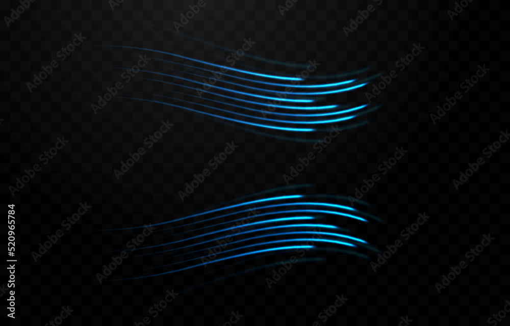 Vector speed light lines png. Light paths on an isolated transparent ...
