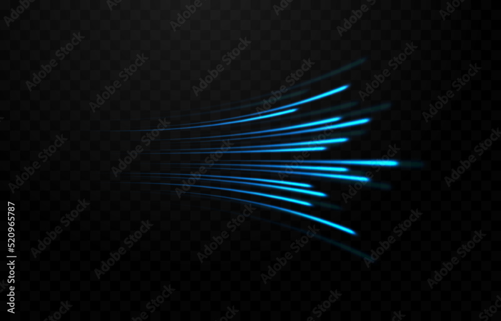 Vector speed light lines png. Light paths on an isolated transparent ...