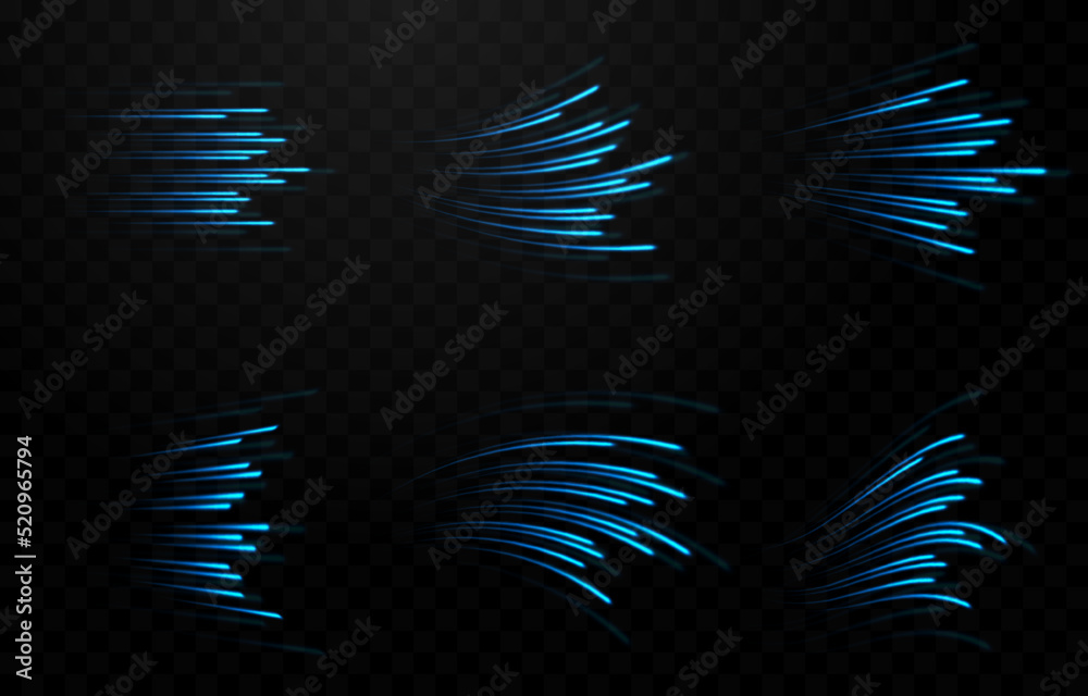 Vector set of speed light lines png. Light paths on an isolated ...