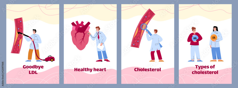 Cholesterol and heart health posters template, doctors examining ...