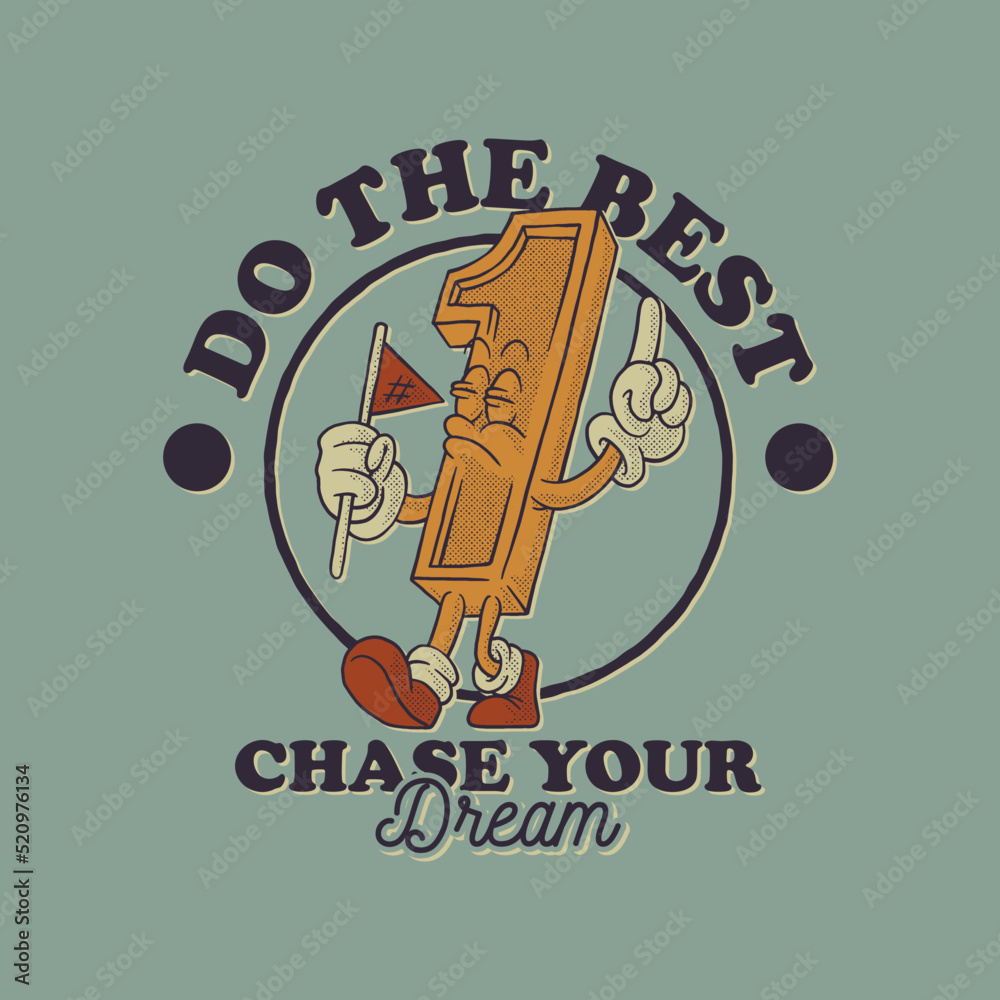 Cartoon emblem of number one character with retro style Stock Vector ...