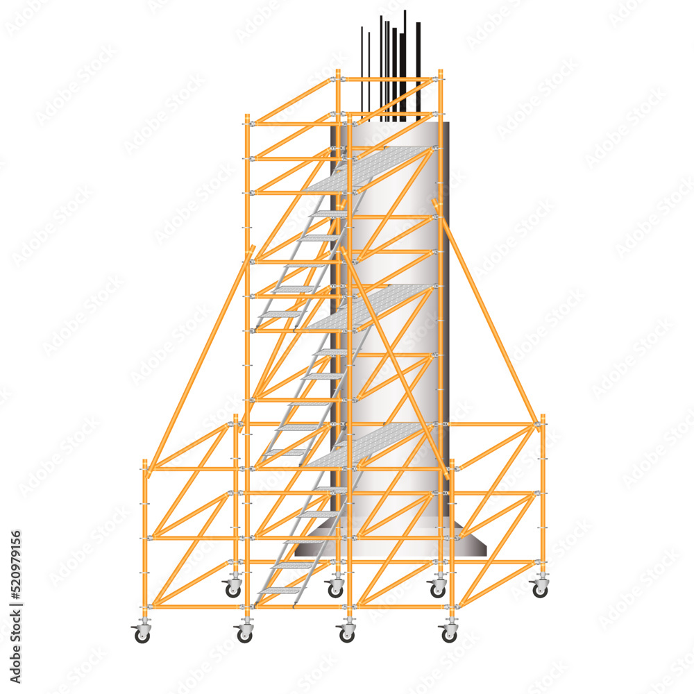Mobile scaffolding, white background, used in construction areas. Stock ...