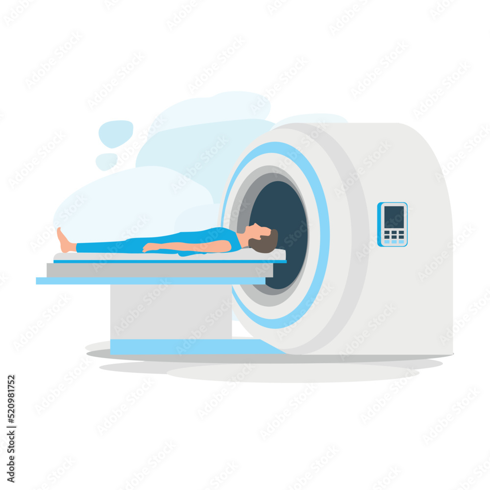 Vector illustration of a patient undergoing MRI diagnostics in a ...