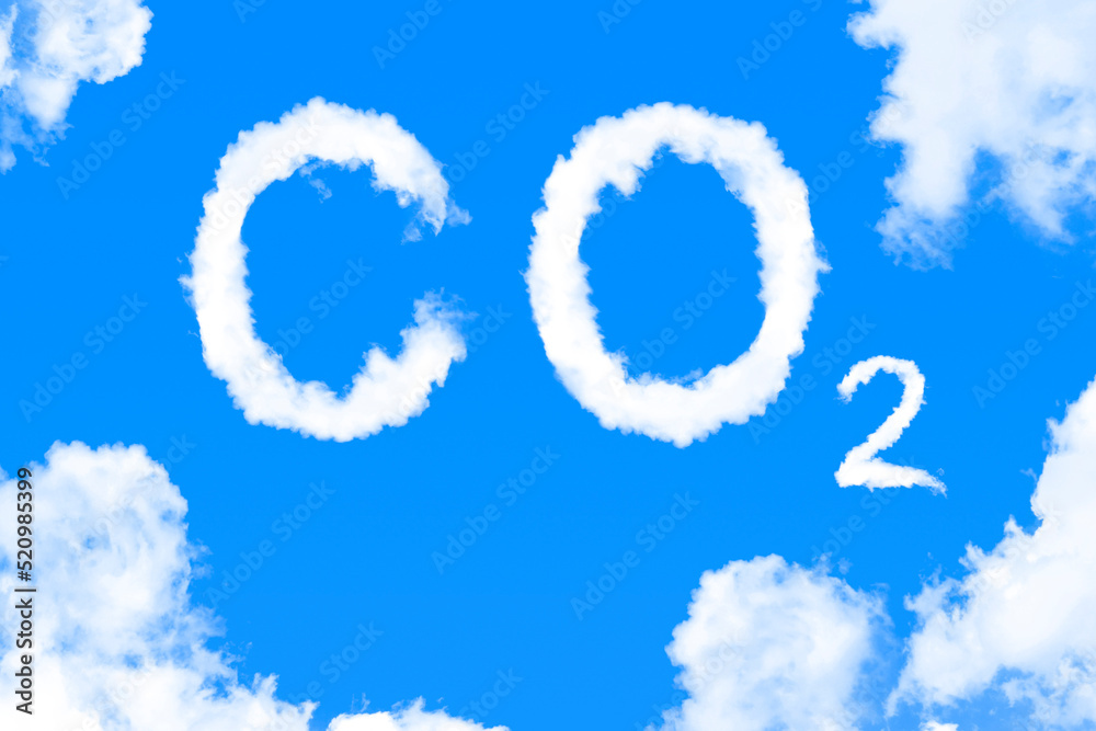 Blue sky with word CO2. Global warming concept. Natural disasters and ...