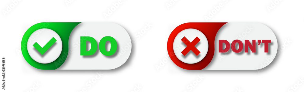 Do and Don't label set. Check mark and cross symbols. Flat vector ...