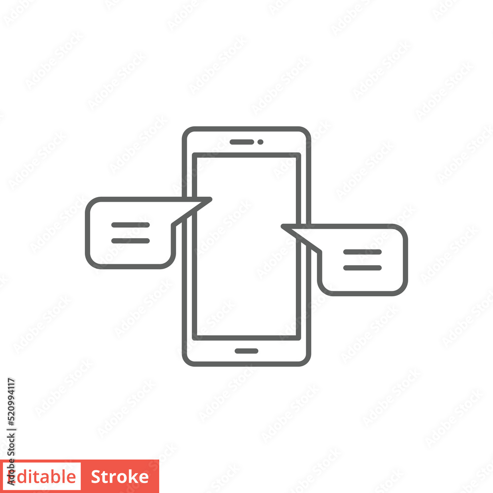 Chatting message on mobile cell phone icon. Simple outline style ...