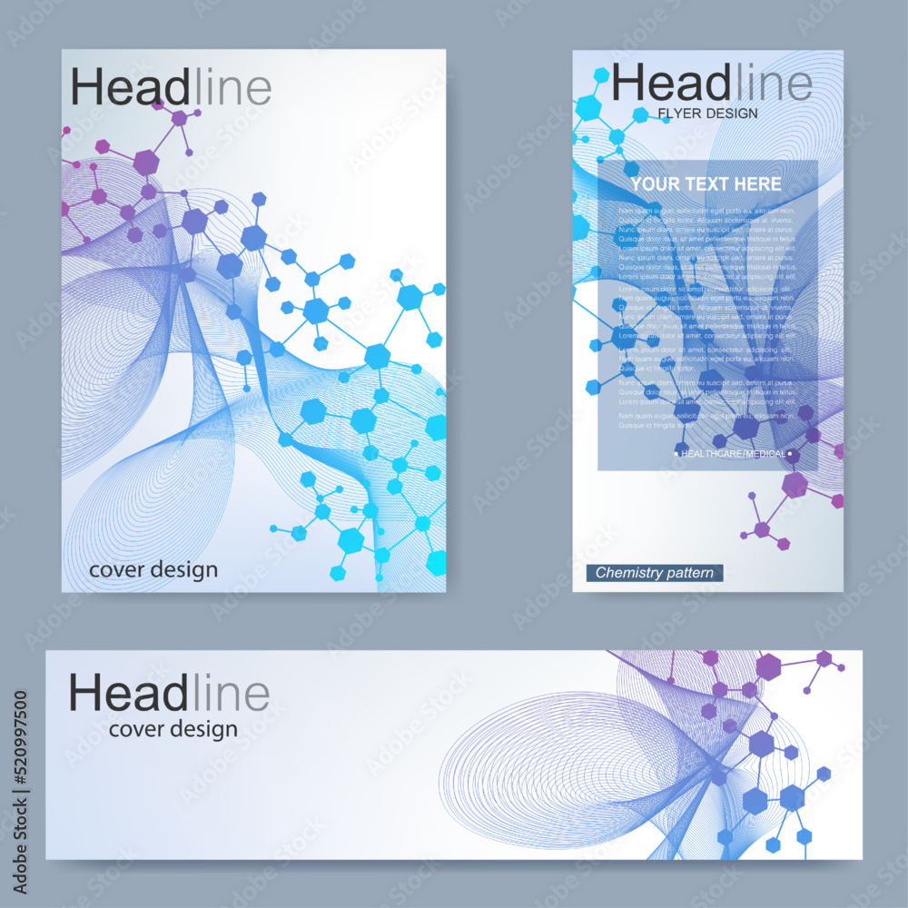 Set flyer, brochure size A4 template,banner. Molecular structure with ...