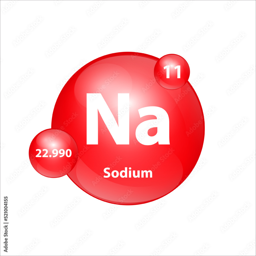 Sodium (Na) icon structure chemical element round shape circle red ...
