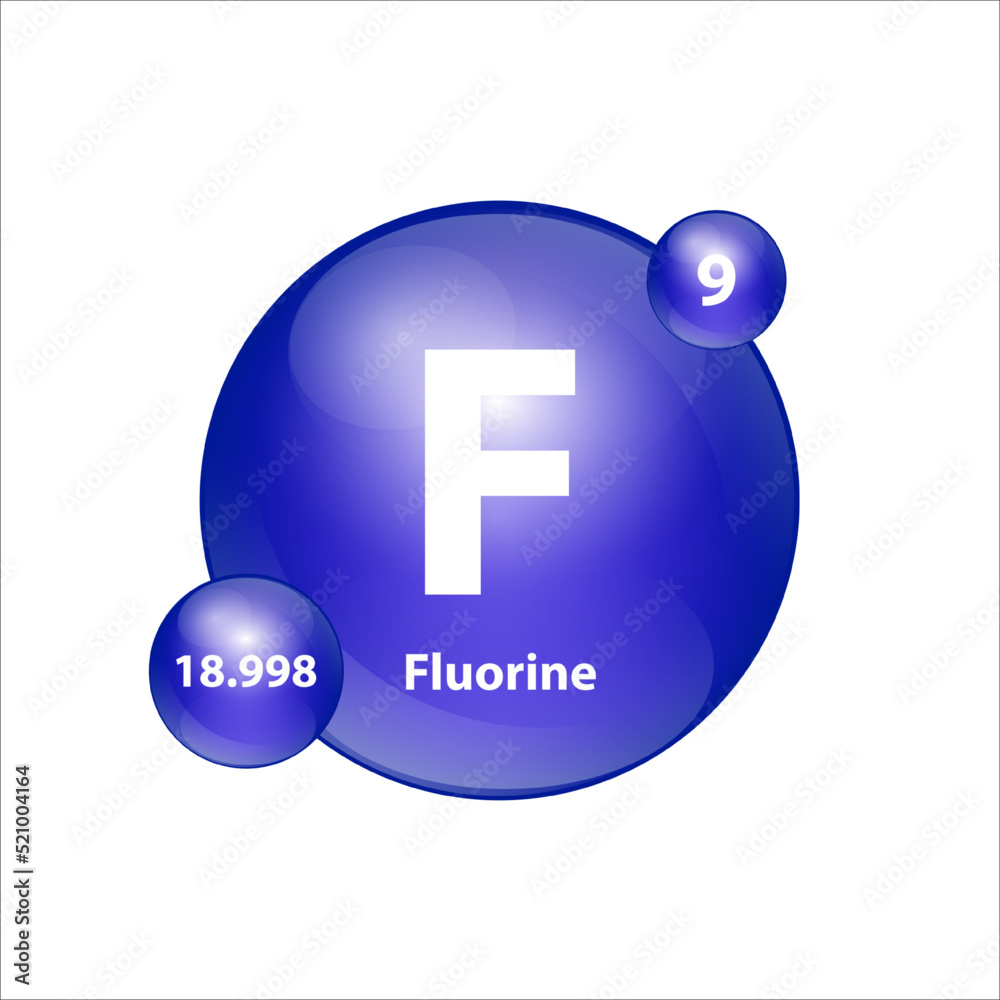 Fluorine (F) icon structure chemical element round shape circle blue ...
