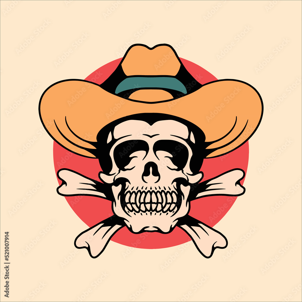 cowboy skull tattoo vector design Stock Vector | Adobe Stock