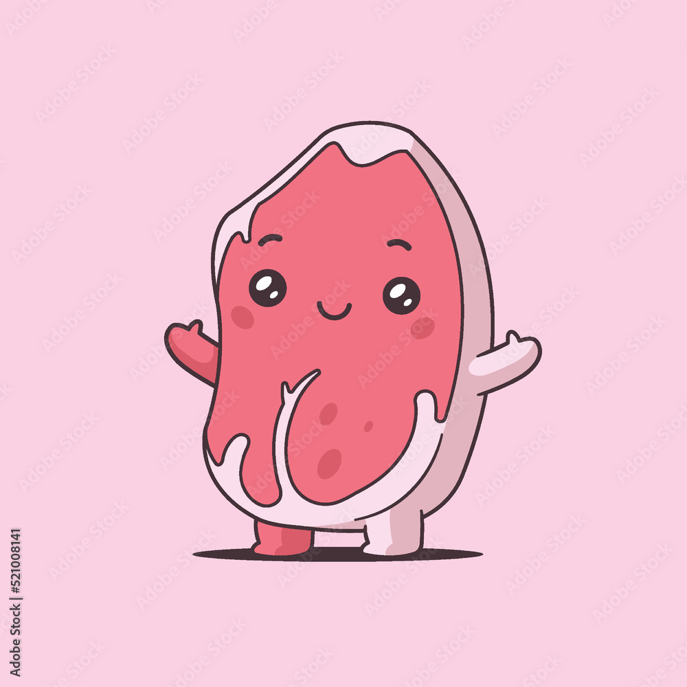 Rib eye steak kawaii mascot vector cartoon illustration Stock Vector ...