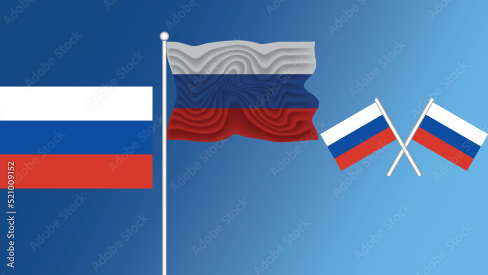 Waving Flag of russia on the blue gradient background with wind ...