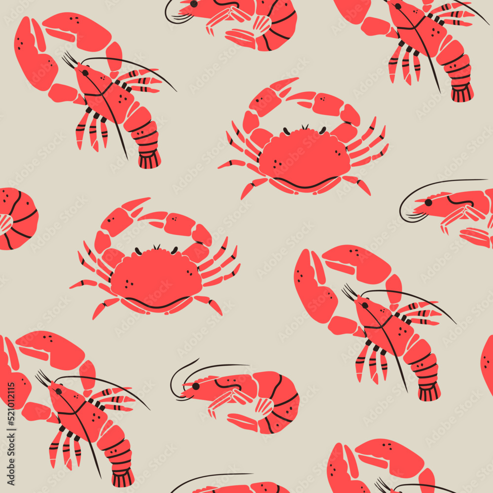 Hand drawn Lobster, Shrimps, Crab. Seafood shop, restaurant menu, fish ...