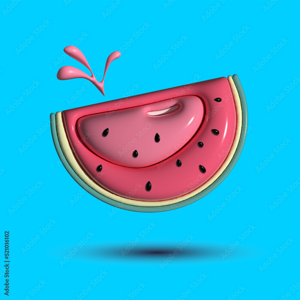 3d vector render realistic of watermelon slice with different types of ...