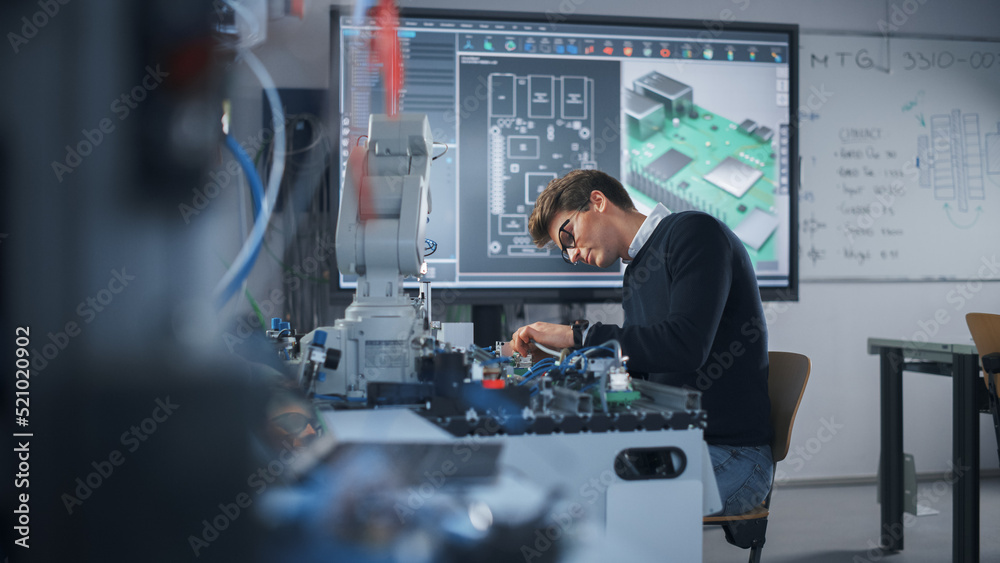 Portrait of Smiling Engineer Using Screwdriver while Working with ...