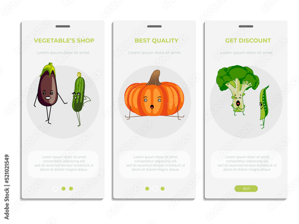 Fresh healthy food store mobile app pages set. Organic healthy food ...