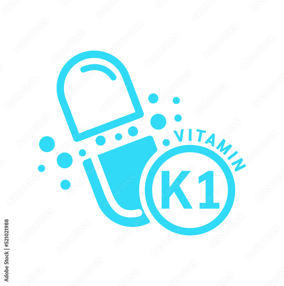 Vitamin K1 icon blue in capsule form simple line. Isolated on a white ...