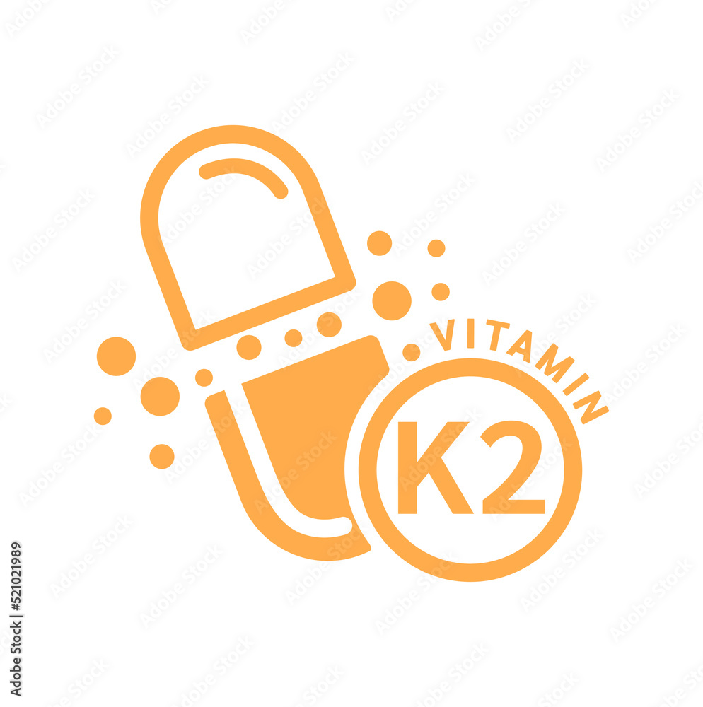 Vitamin K2 icon orange in capsule form simple line. Isolated on a white ...
