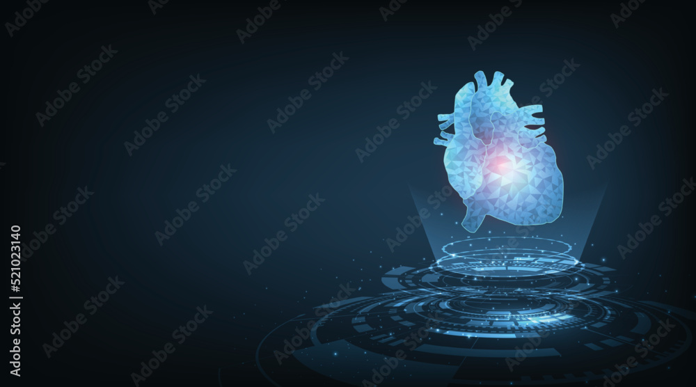 Glowing human heart vector illustration made of low poly triangle ...