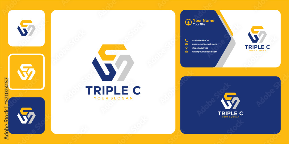 Vetor de triple c logo design and business card do Stock | Adobe Stock